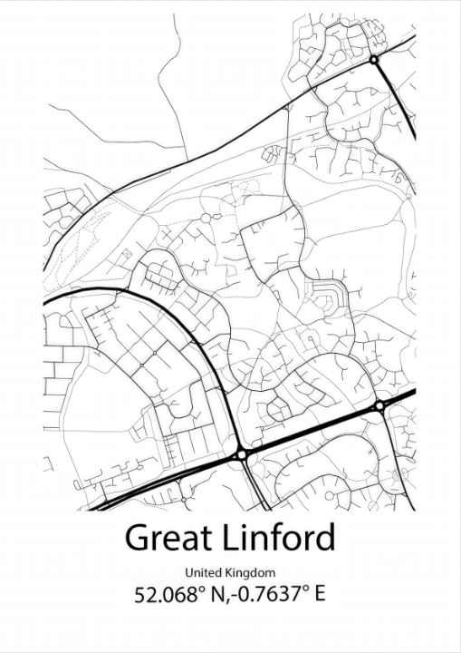 Great Linford, United Kingdom Map - Kaigozen - Drawings & Illustration ...