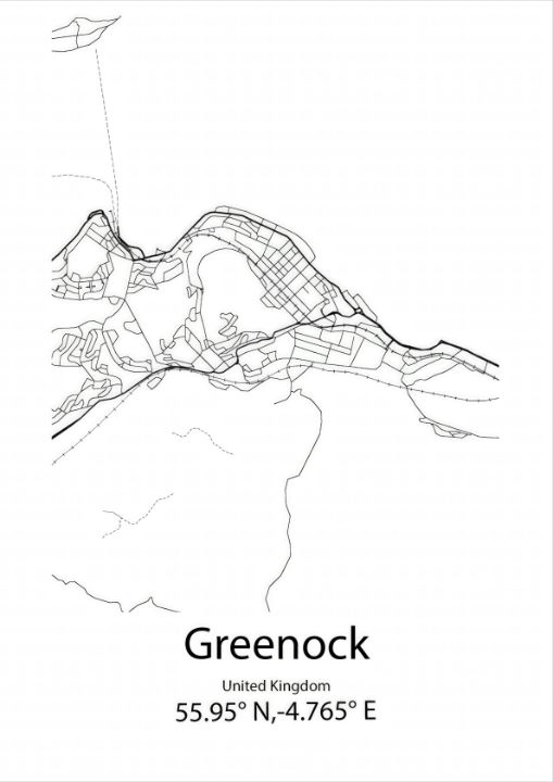 Greenock, United Kingdom Map - Kaigozen - Drawings & Illustration ...