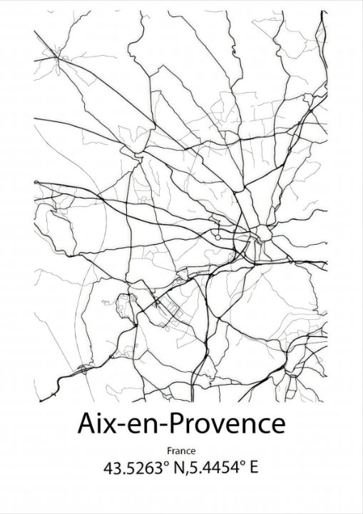 Aix-en-Provence,France Line Map Art - Kaigozen - Drawings ...