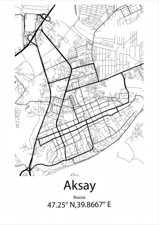 Aksay,Russia Line Map Art - Kaigozen - Drawings & Illustration, Places ...