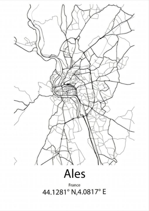 Ales,France Line Map Art - Kaigozen - Drawings & Illustration, Places ...