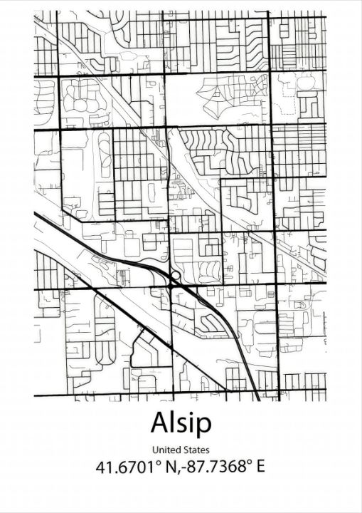 Alsip,United States Line Map Art - Kaigozen - Drawings & Illustration ...