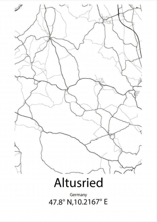 Altusried,Germany Line Map Art - Kaigozen - Drawings & Illustration ...