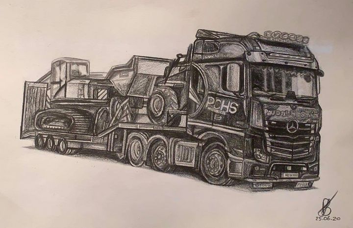 Mercedes Actros with low loader - Bill Drury - Drawings & Illustration ...