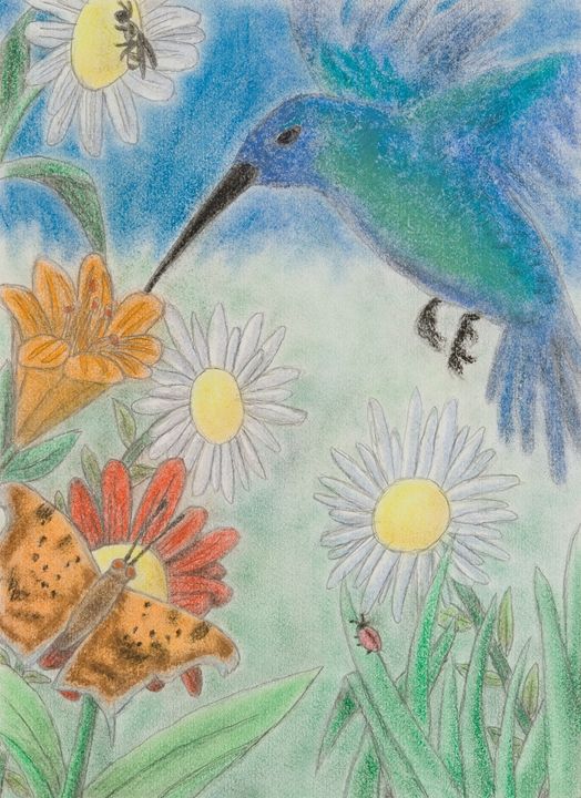 Hummingbird Garden - JK Art Life - Drawings & Illustration, Animals ...