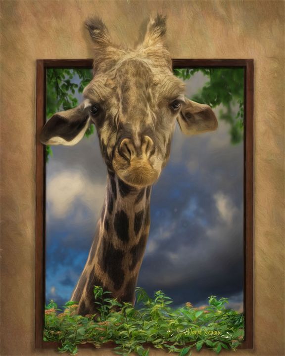 Giraffe Peeking Out Of Window - Heart and Soul Art - Paintings & Prints ...