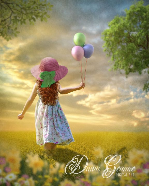 Girl and Balloons Childs Painting - Heart and Soul Art - Digital Art ...