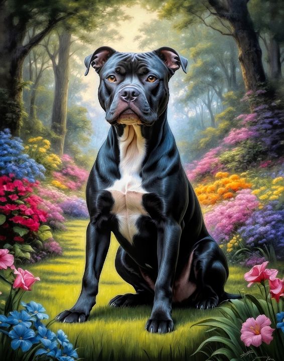 Dozer Black Pitbull Terrier Art - Heart and Soul Art - Paintings ...