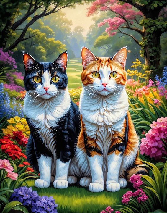 Calico Cats Portrait Painting - Heart and Soul Art - Paintings & Prints ...