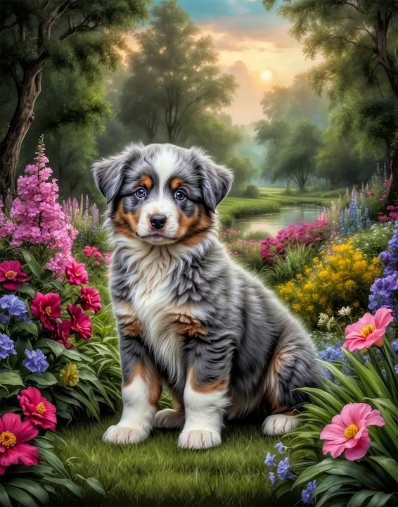 Maude Australian Shepherd Puppy Art - Heart and Soul Art - Paintings ...