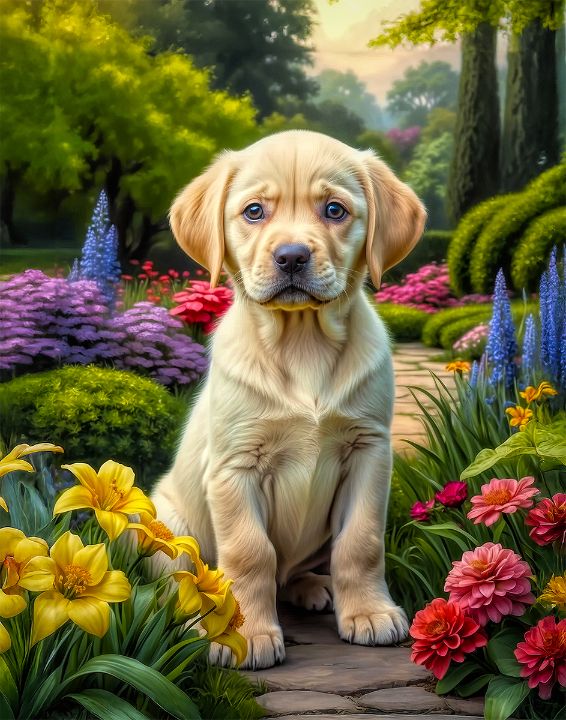 Beau Yellow Labrador Puppy Portrait - Heart and Soul Art - Paintings ...