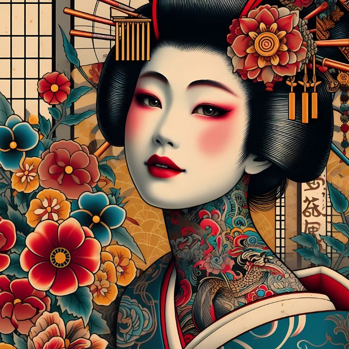 Geisha Beauty Portrait in Color - A.D. Digital Art Creation - Drawings ...