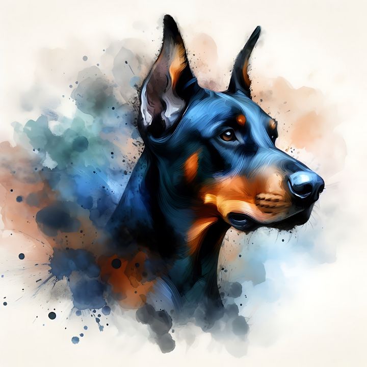 Dobermann Head Watercolor Portrait - A.D. Digital Art Creation ...