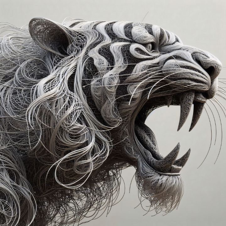 Tiger Head Growl - Wire Art - A.D. Digital Art - Digital Art & AI ...