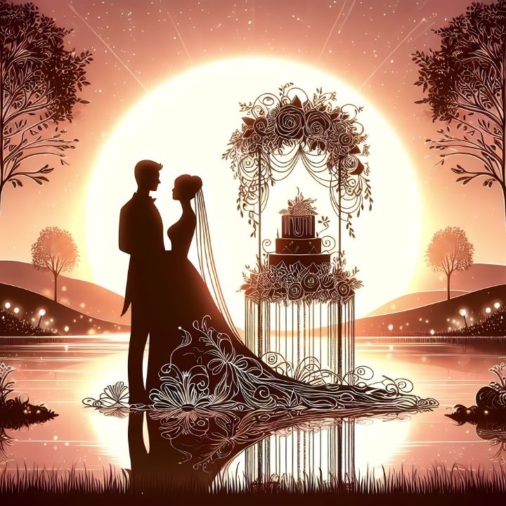 Married Couple at Sunset by a cake - A.D. Visual - Drawings ...