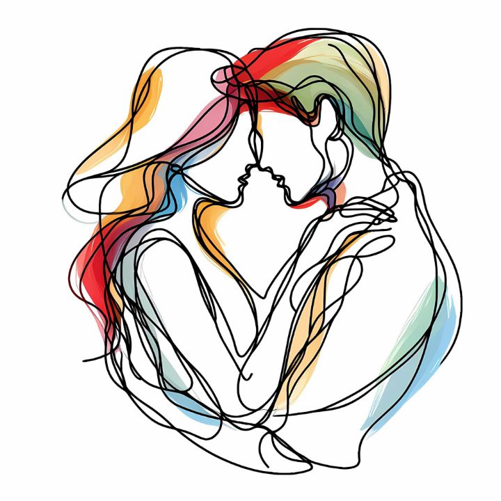 Young Lovers Hug - Line Drawing - A.D. Visual - Drawings & Illustration ...