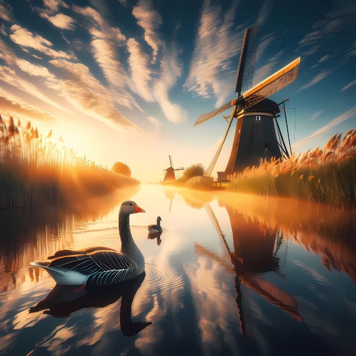 Wild Goose in a Canals at Morning - A.D. Visual - Paintings & Prints, Landscapes & Nature ...