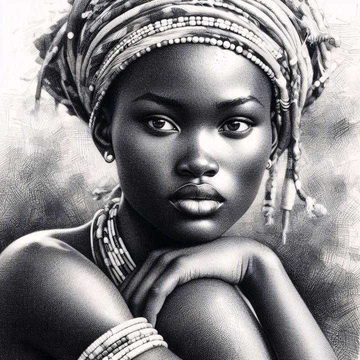 African Beauty Portrait -Drawing B/W - A.D. Visual Digital Art ...
