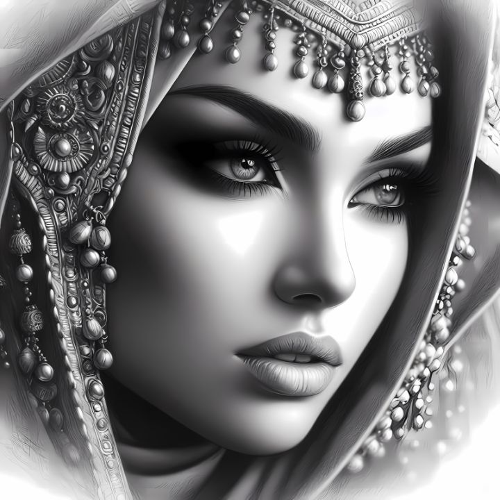 Exotic Beauty Portrait B/W - A.D. Digital Art - Paintings & Prints ...