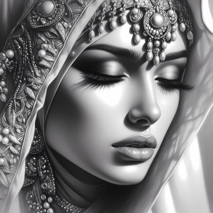 Arabic Beauty Face Portrait B/W - A.D. Visual - Paintings & Prints ...