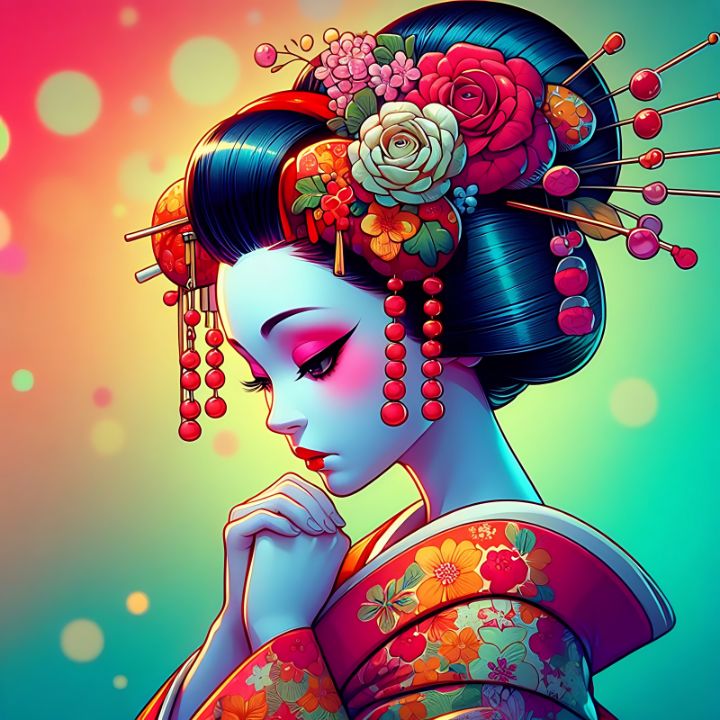 Praying Comic Style Geisha - Color - A.D. Visual - Digital Art & AI ...