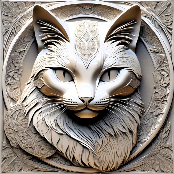 Cat Head - Silver Engraving Art - A.D. Visual Digital Art - Digital Art ...