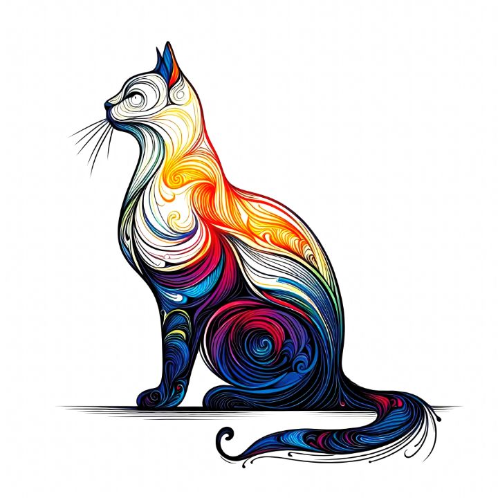 Creative Cat Line Drawing in Color - A.D. Visual Digital Art - Digital ...