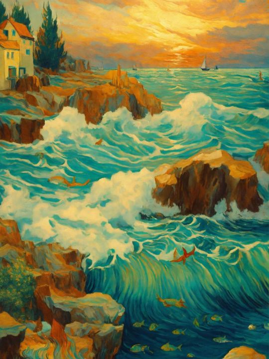 Mermaids in Van Gogh's Vision - Super_Art - Digital Art & AI, Abstract ...