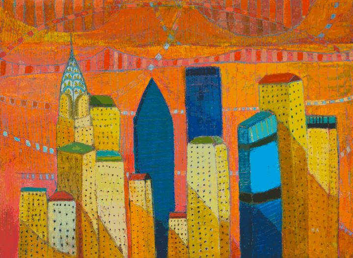 ABSTRACT NYC SKYLINE WITH CHRYSLER - bibi fine art - Paintings & Prints ...