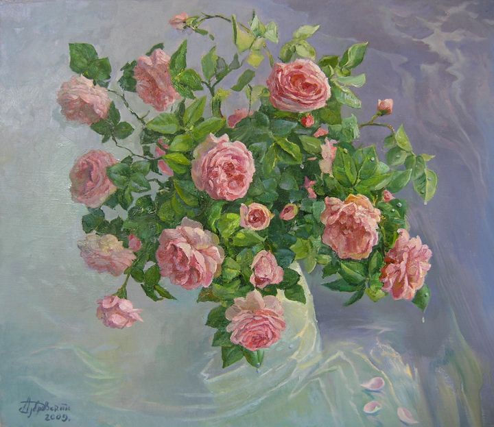 Pink Roses Painting - Aleksandr Dubrovskyy - Paintings & Prints, Still ...