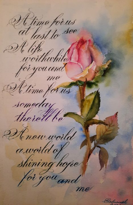 Copperplate poem on watercolor rose - Golnoushartgallery - Paintings ...