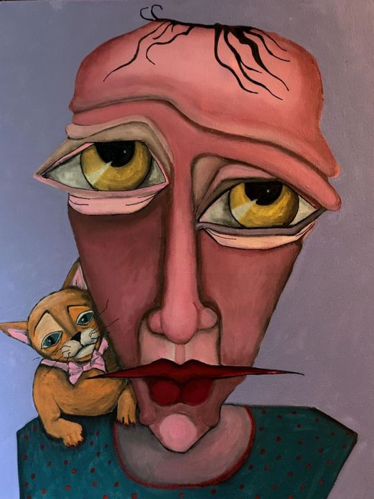 man and a cat - maureen thompson - Paintings & Prints, Abstract ...