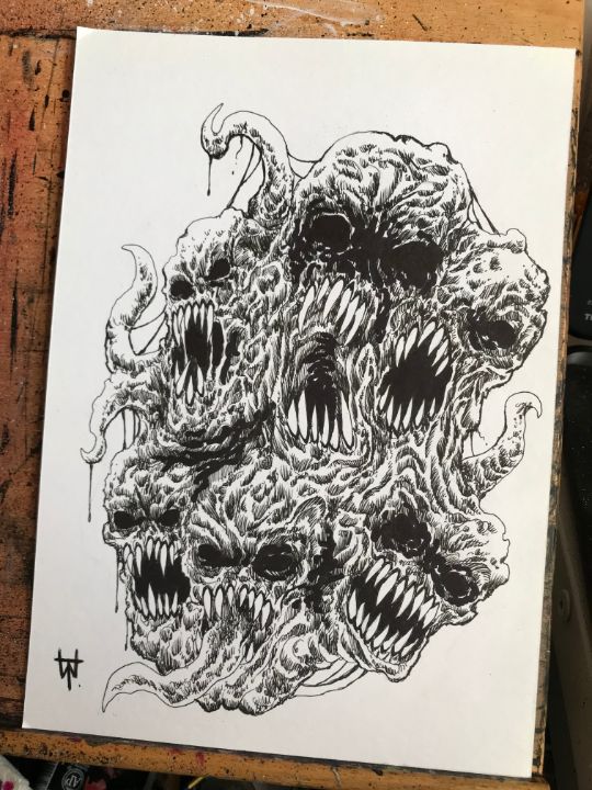 Demonic Ghosts Ink Art - Original Horror Art By Wayne Tully - Drawings ...