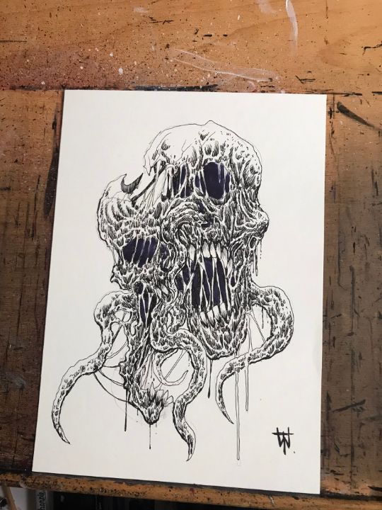 Merged Skulls Of Death Art - Original Horror Art By Wayne Tully ...