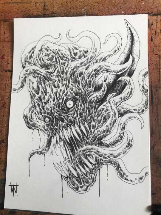 Demon Scourge Ink Drawing - Original Horror Art By Wayne Tully ...