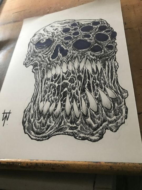Junji Ito Inspired Demon Skull - Original Horror Art By Wayne Tully ...