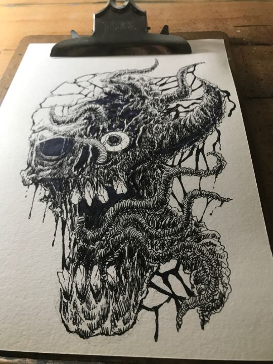 Parasitic Horror Skull Ink Art - Original Horror Art By Wayne Tully ...