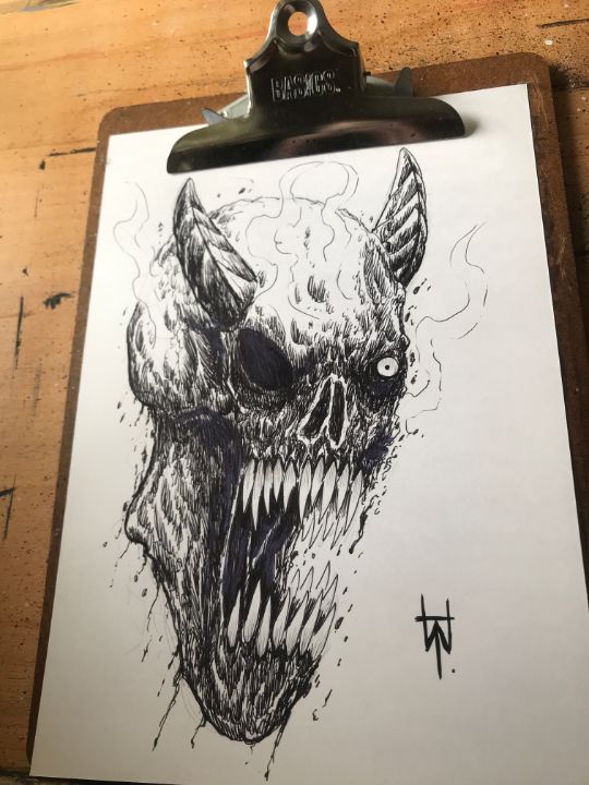 Demonic Horror Skull Sketch - Original Horror Art By Wayne Tully ...