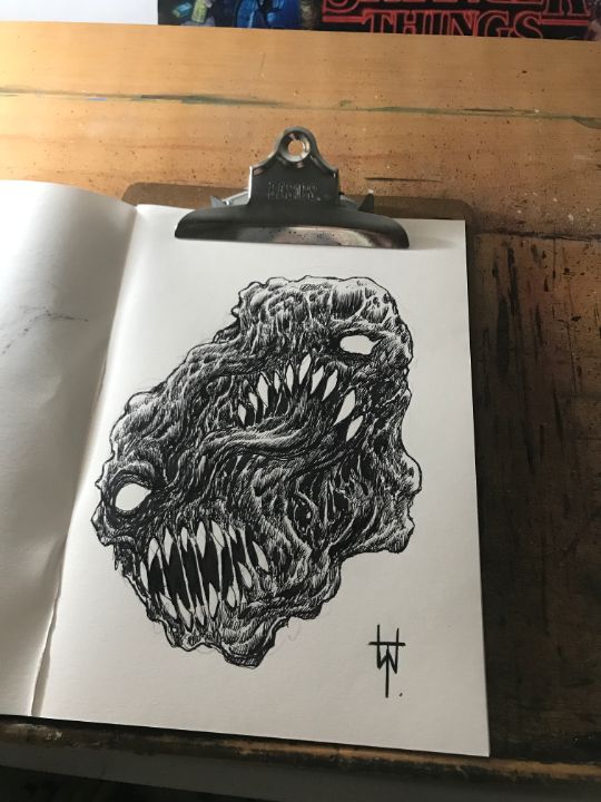 Thing Two Face Ink Drawing - Original Horror Art By Wayne Tully ...