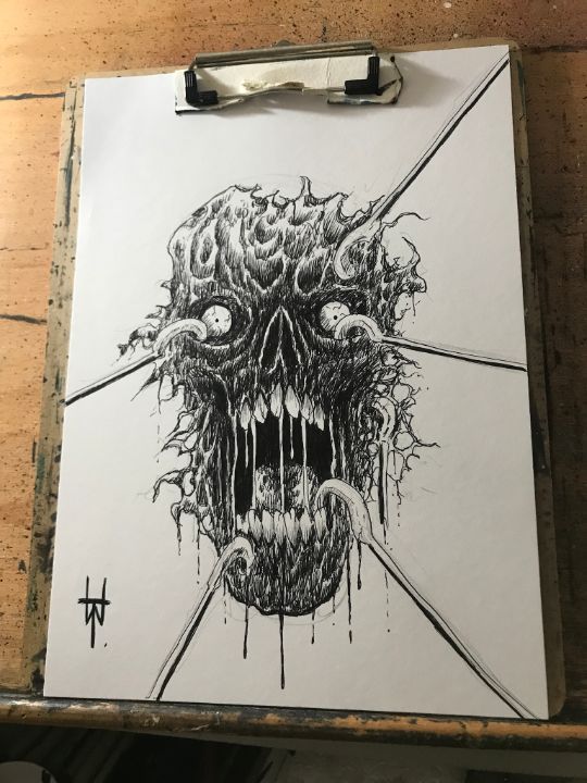 Hellraiser Ripper Skull Ink Sketch - Original Horror Art By Wayne Tully ...