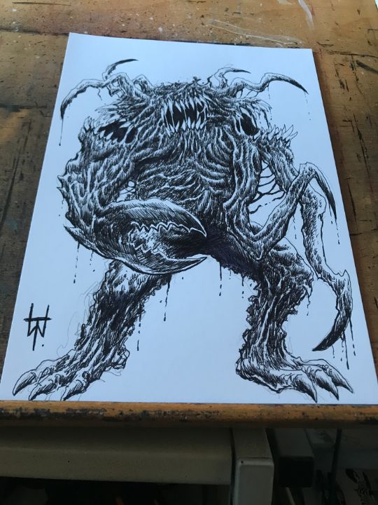 Demon Hell Creature Ink Drawing - Original Horror Art By Wayne Tully ...
