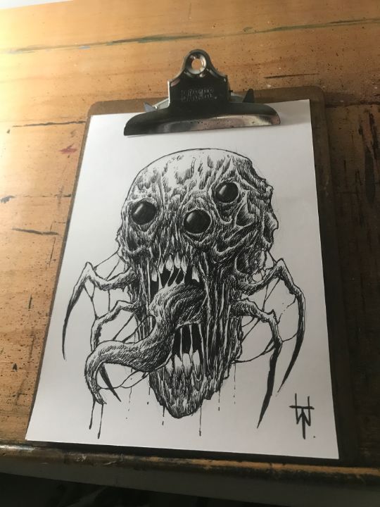 Bug Out Head Ink Sketch - Original Horror Art By Wayne Tully - Drawings ...
