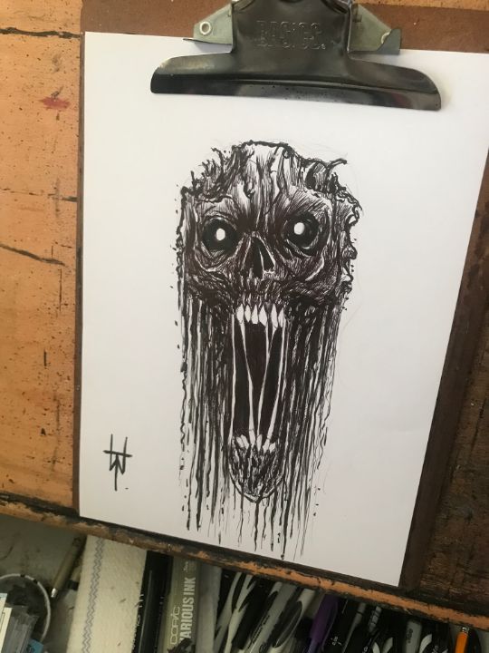 Black Oil Melting Skull Art - Original Horror Art By Wayne Tully ...