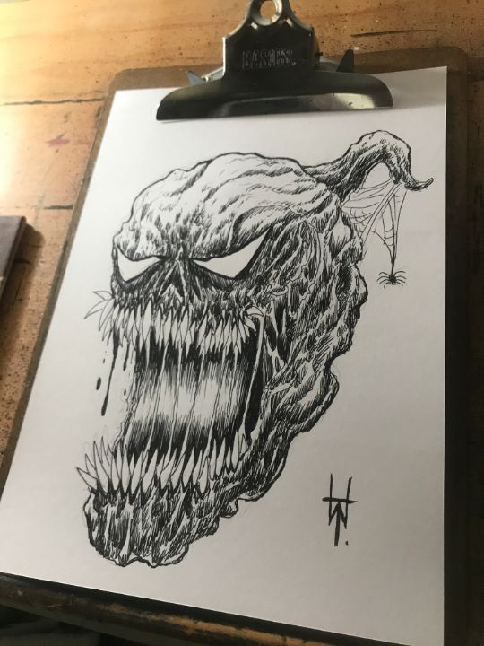 Demonic Pumpkin Ink Sketch - Original Horror Art By Wayne Tully ...