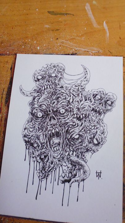 Undead Skulls Loose Ink Sketch - Original Horror Art By Wayne Tully ...