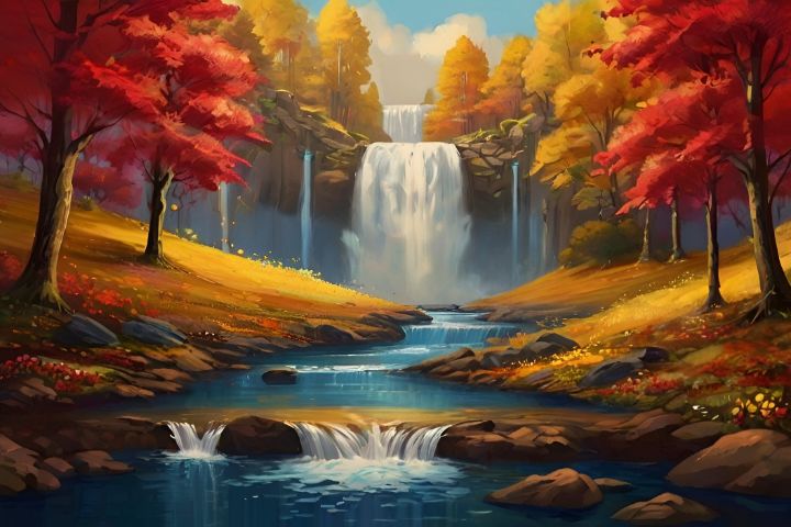 Waterfall landscape art - Fine art - Paintings & Prints, Landscapes ...