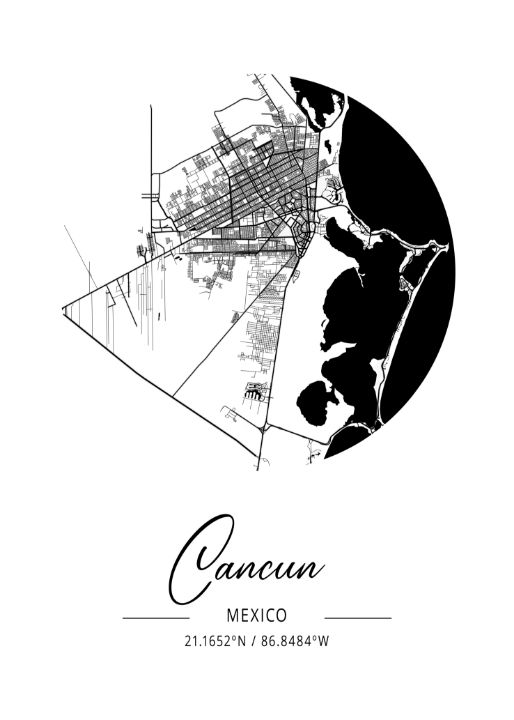 Cancun - Mexico Black Water City Map - Tien Stencil - Digital Art & AI ...