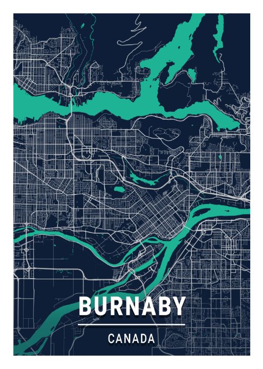 Burnaby - Canada Blue Dark City Map - Tien Stencil - Digital Art & AI ...