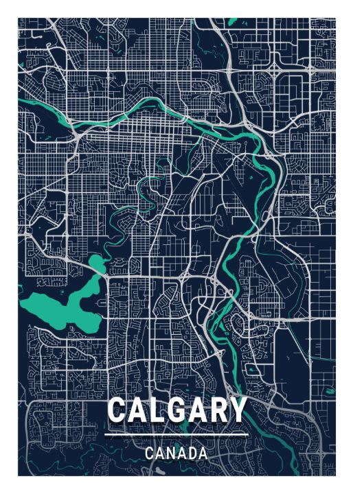 Calgary - Canada Blue Dark City Map - Tien Stencil - Digital Art & AI ...