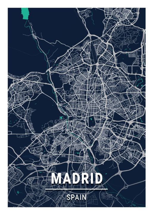 Madrid - Spain Blue Dark City Map - Tien Stencil - Digital Art & AI ...